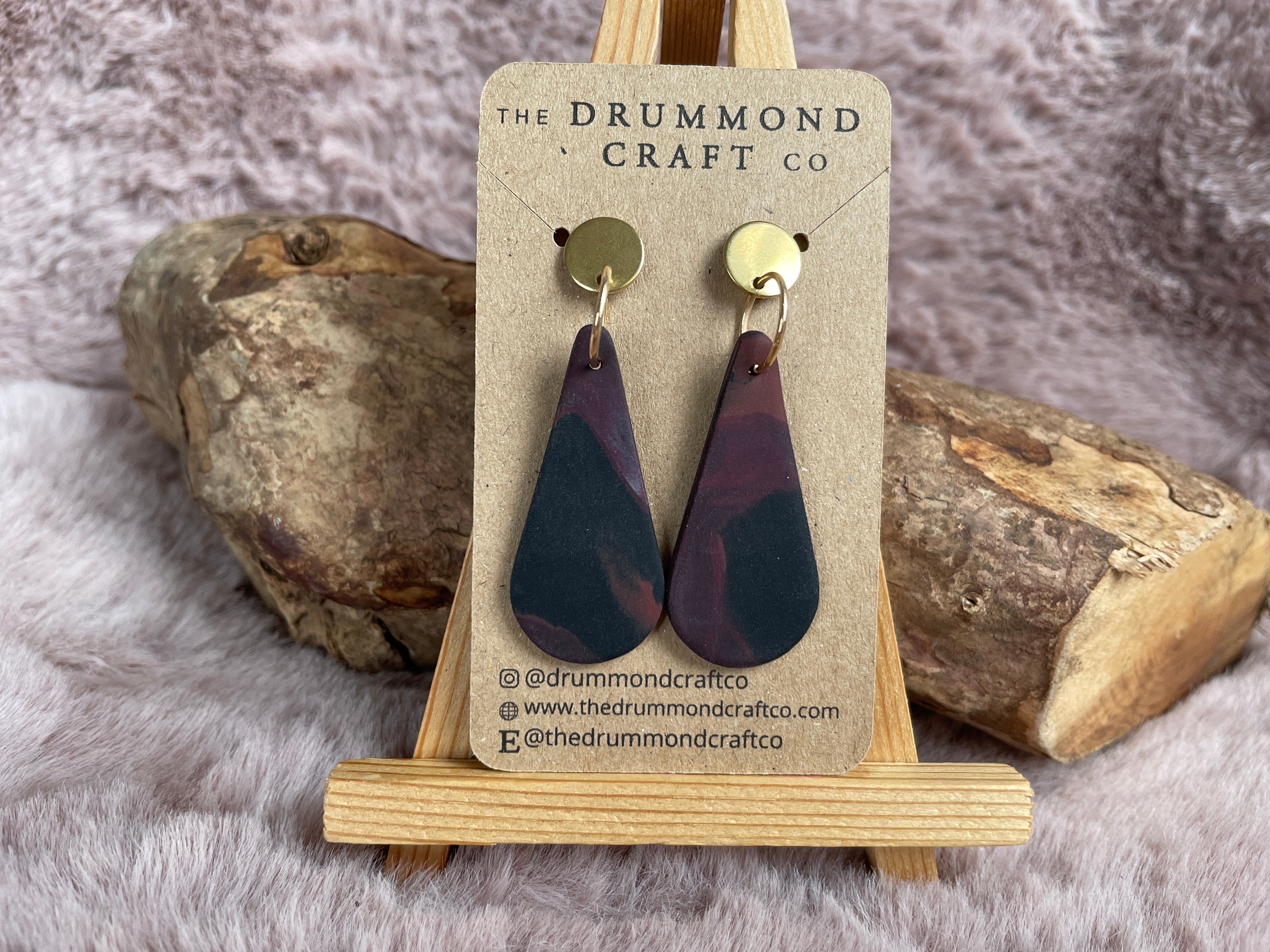 Black and burgundy large teardrops – The Drummond Craft Co